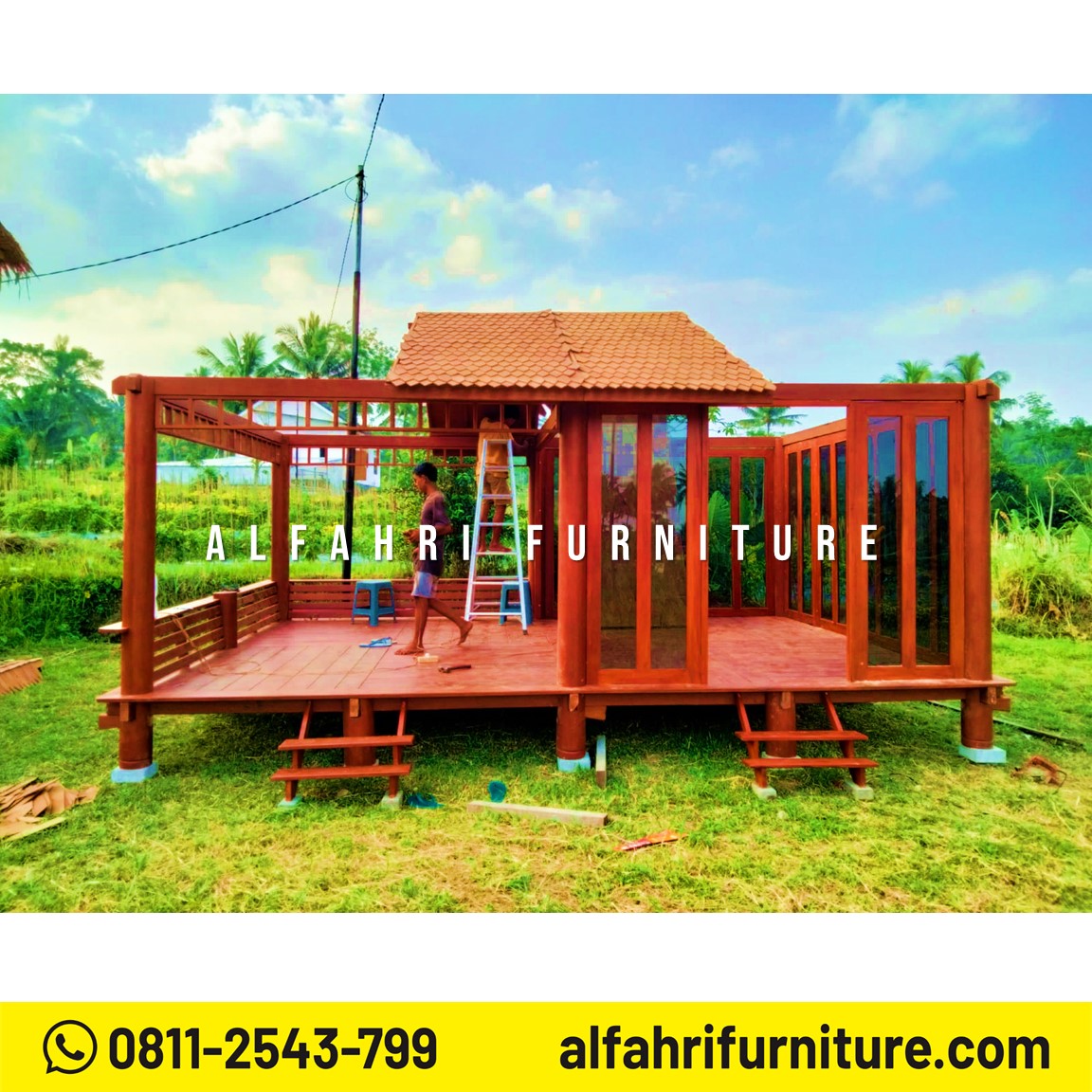 Rumah Kayu Minimalis 4x6 Meter Cocok untuk Villa Atap Sirap Ulin