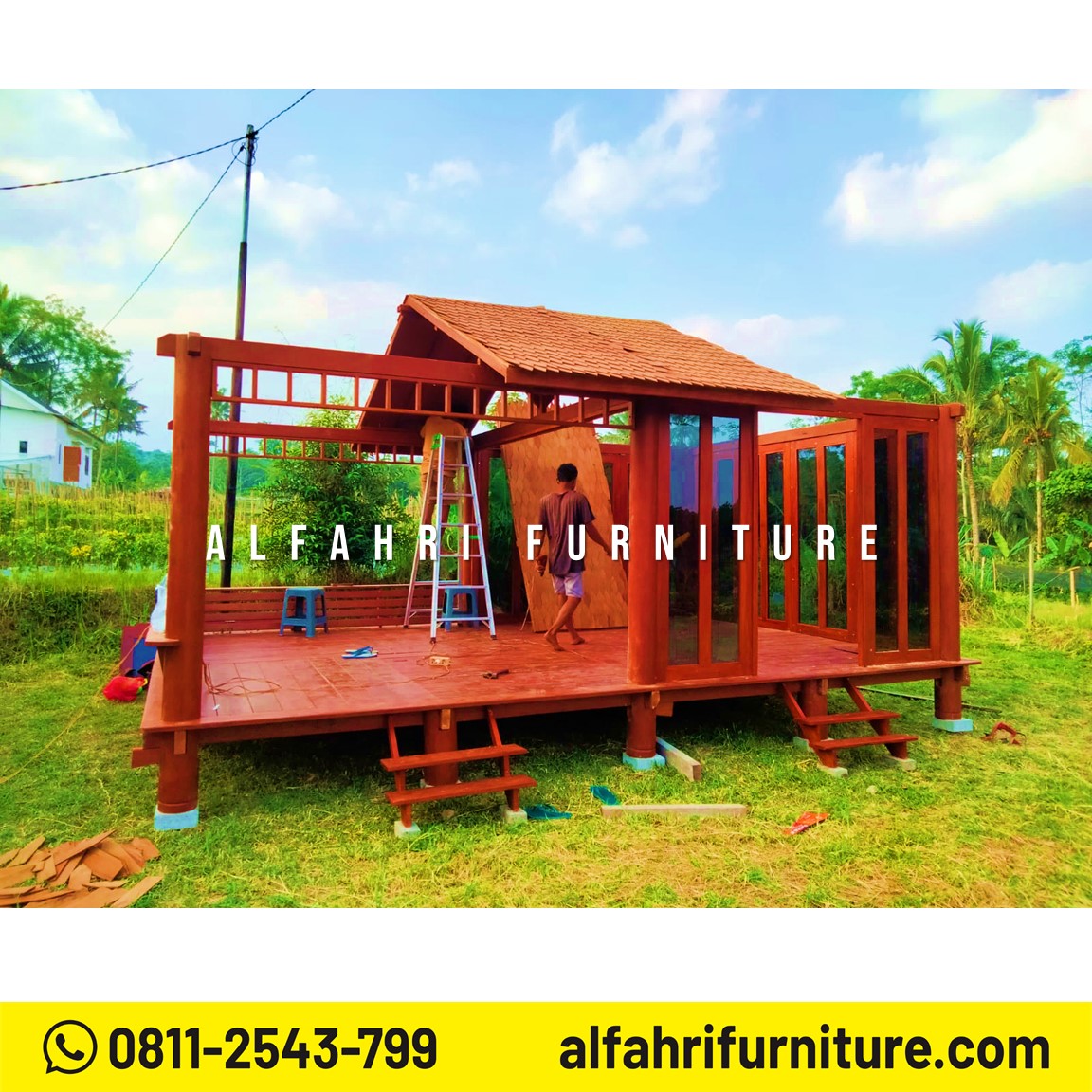 Rumah Kayu Minimalis 4x6 Meter Cocok untuk Villa Atap Sirap Ulin