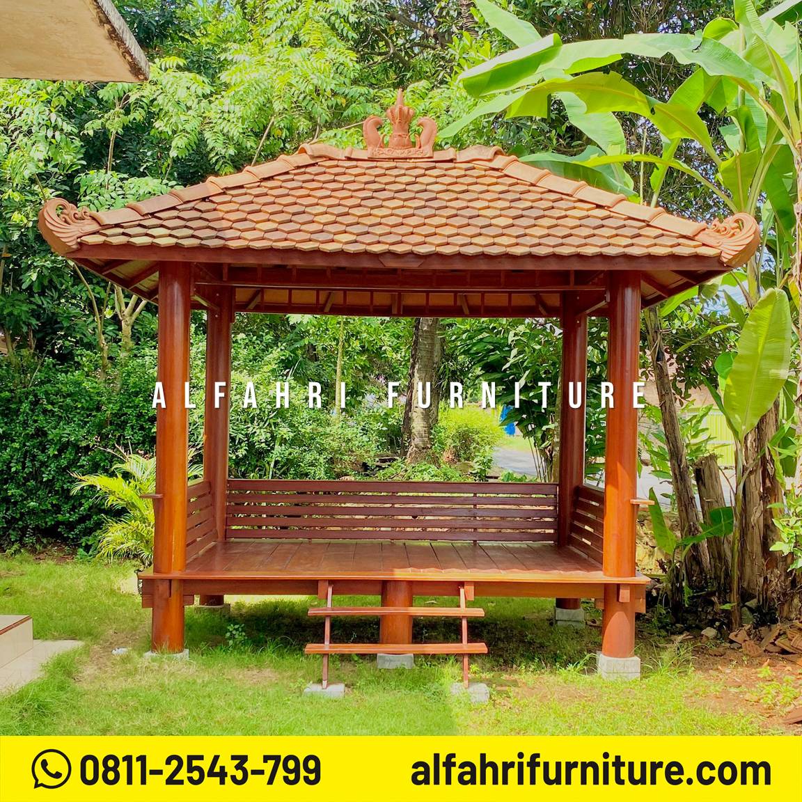 Gazebo Taman Ukuran 2x3 Meter Desain Elegan Terbaru Atap Genteng Sirap