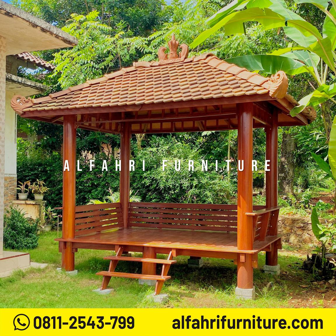Gazebo Taman Ukuran 2x3 Meter Desain Elegan Terbaru Atap Genteng Sirap