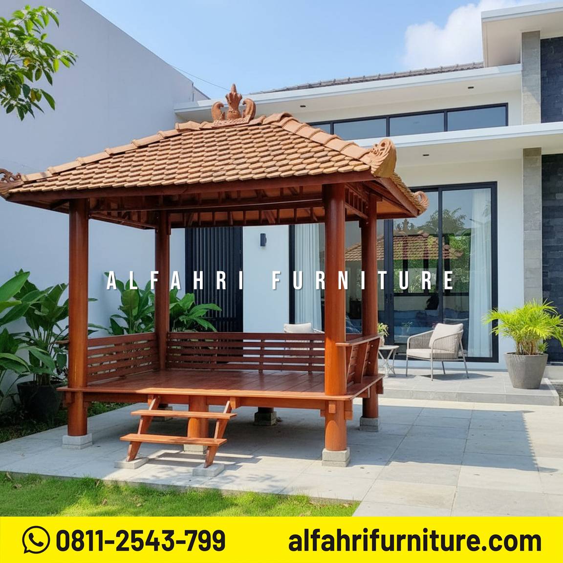 Gazebo Minimalis Modern 2x3 Meter Atap Genteng Sirap