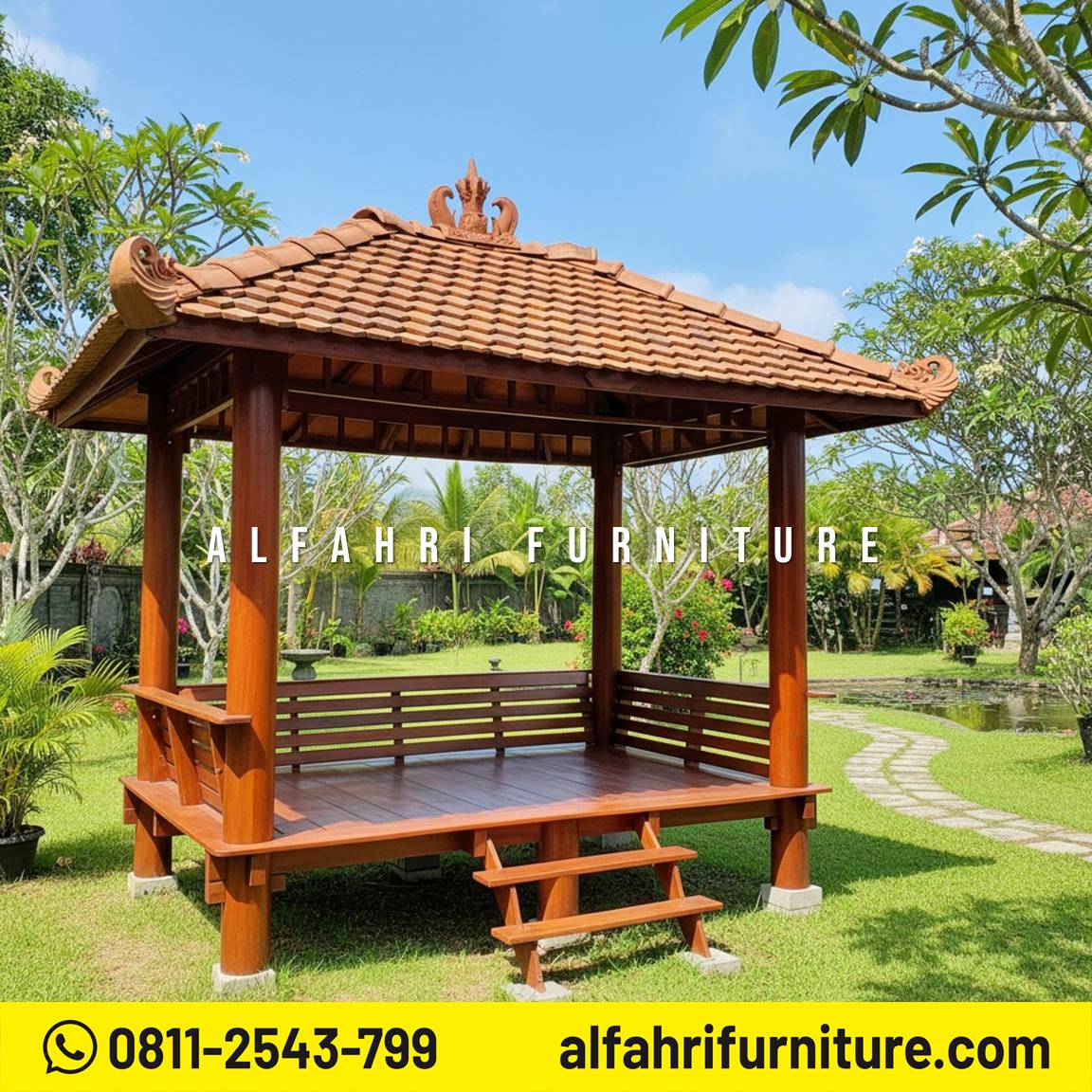 Gazebo Taman Elegan untuk Halaman Rumah dan Teras 2x3 Atap Genteng Sirap