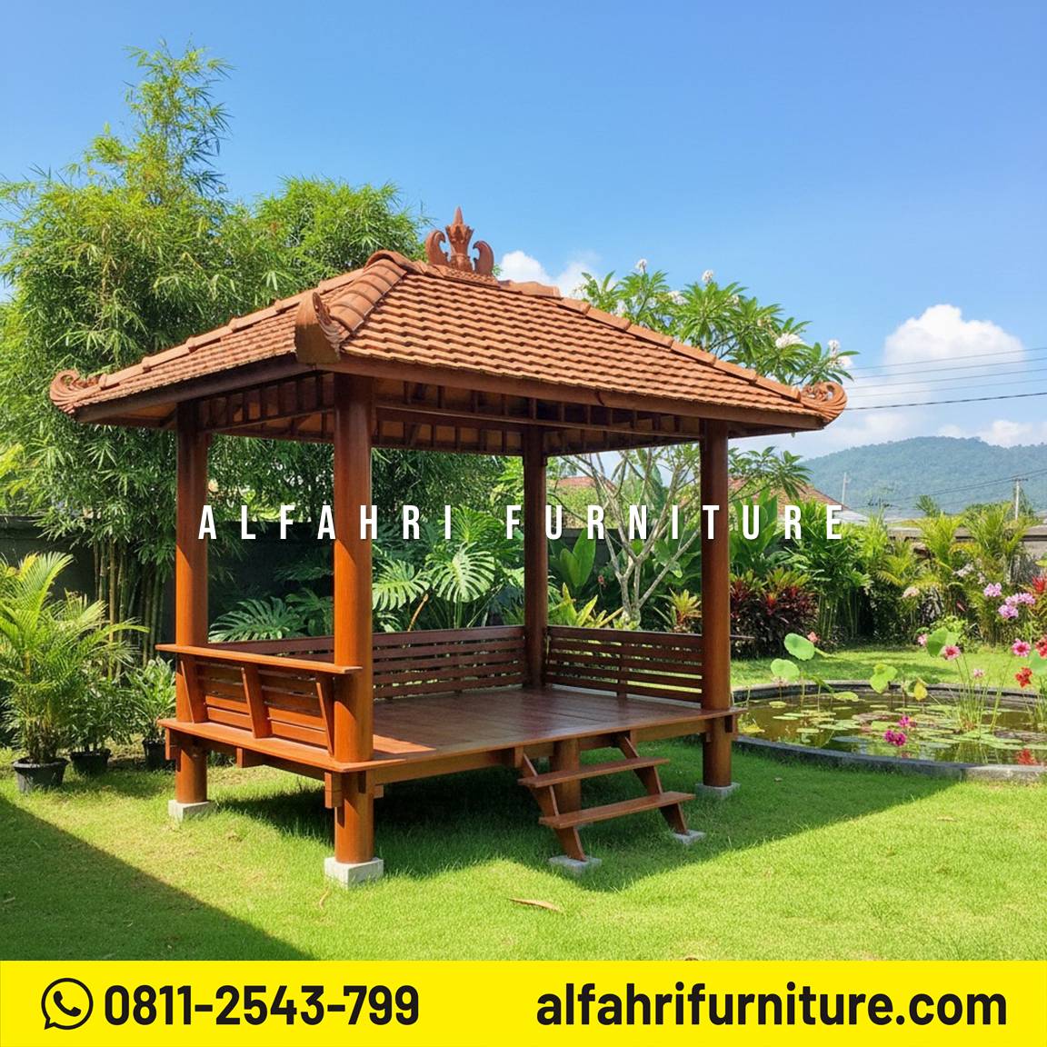 Gazebo Natural Finishing Doff Tampilan Mewah 2x3 Atap Genteng Sirap
