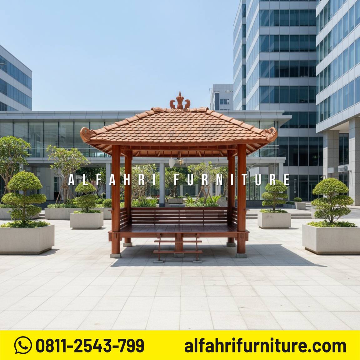 Gazebo Outdoor Elegan Gaya Modern Tropis 2x3 Atap Genteng Sirap