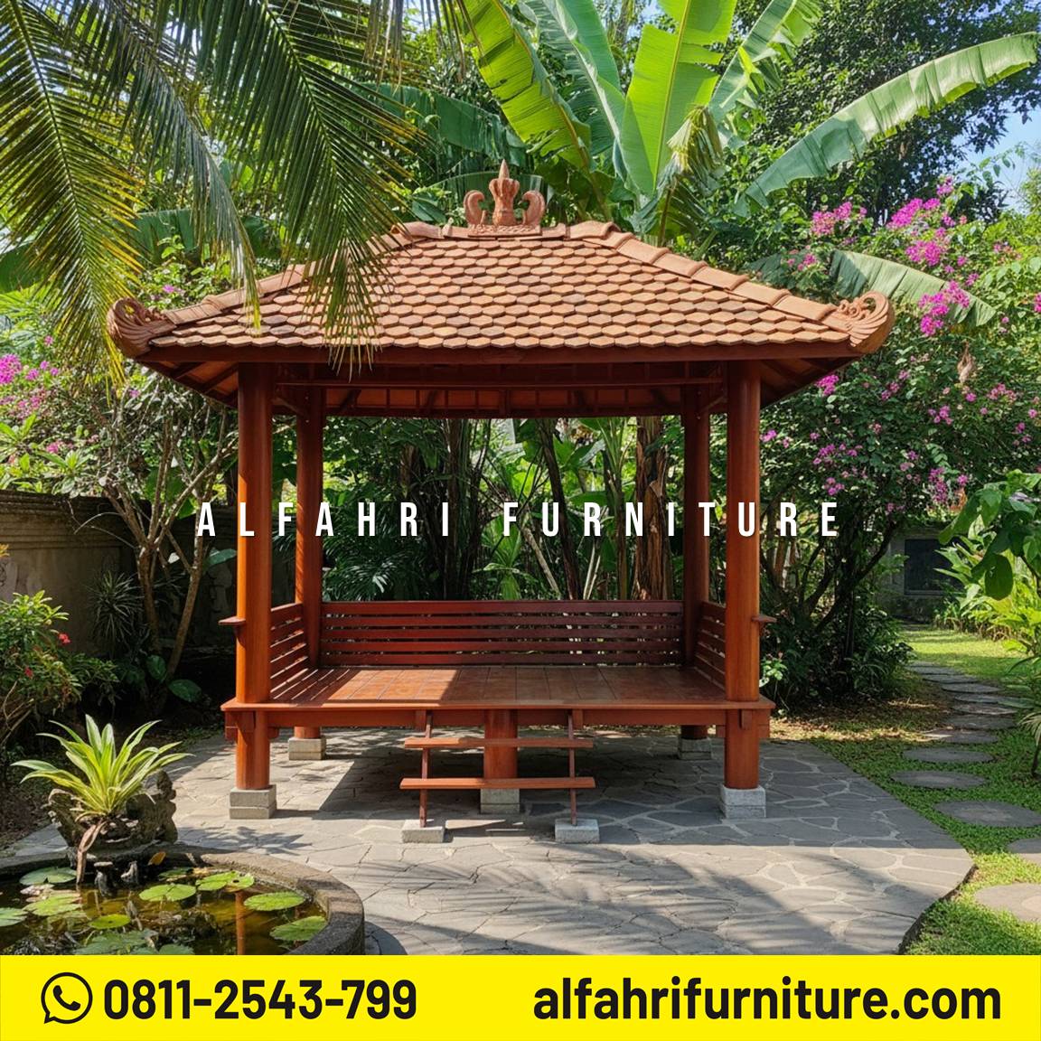 Gazebo Natural Cantik Finishing Rapi Halus 2x3 Atap Genteng Sirap
