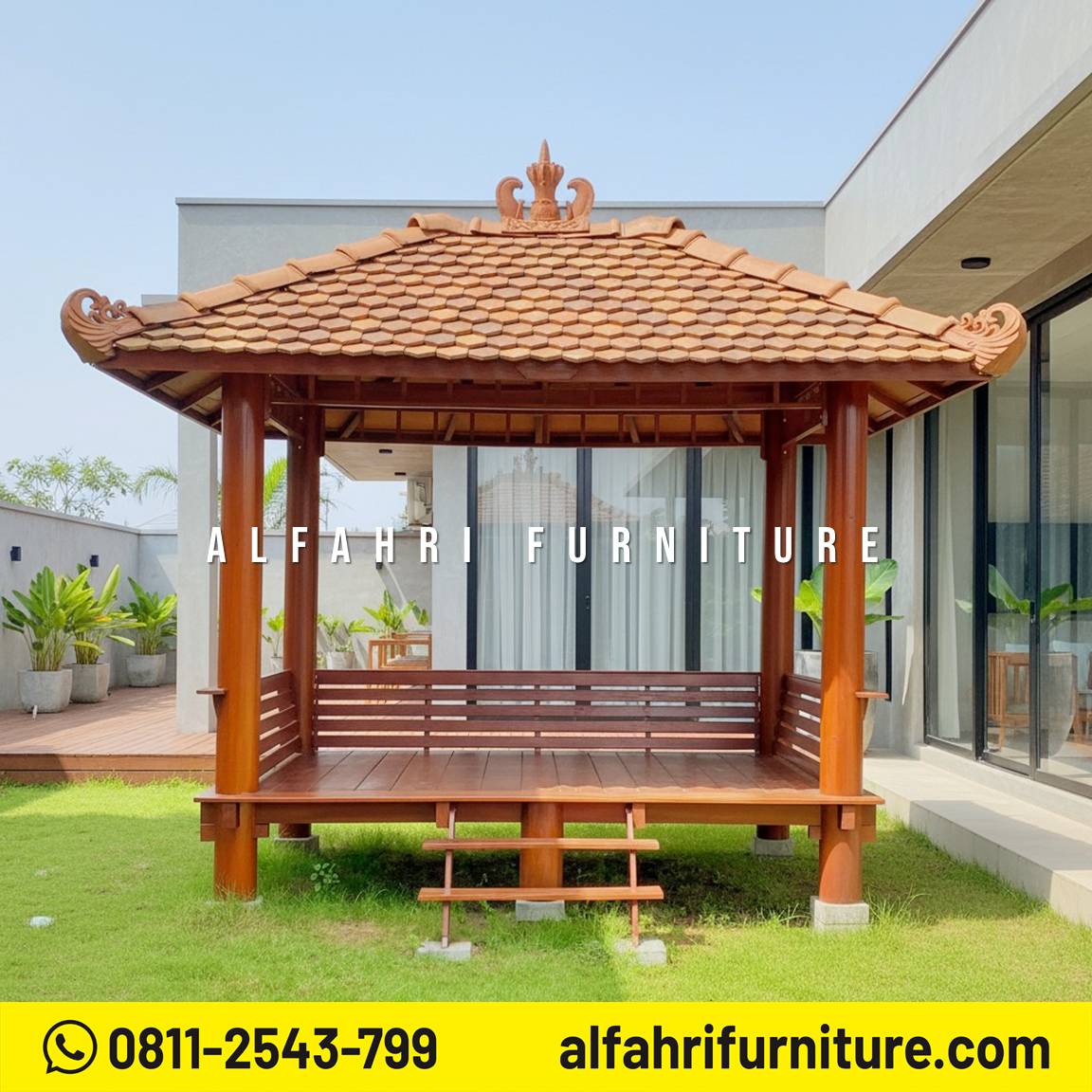 Gazebo Outdoor Premium Finishing Mengkilap 2x3 Atap Genteng Sirap