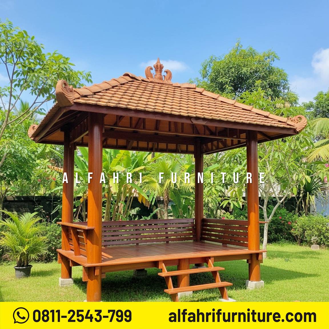 Gazebo Natural Tropis Finishing Rapi 2x3 Atap Genteng Sirap