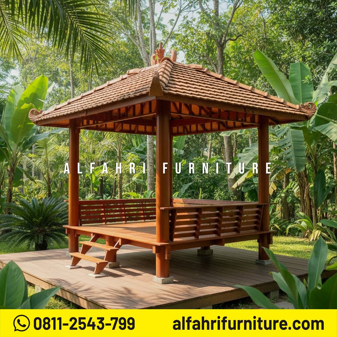 Gazebo Elegan Desain Mewah untuk Villa dan Rumah 2x3 Atap Genteng Sirap
