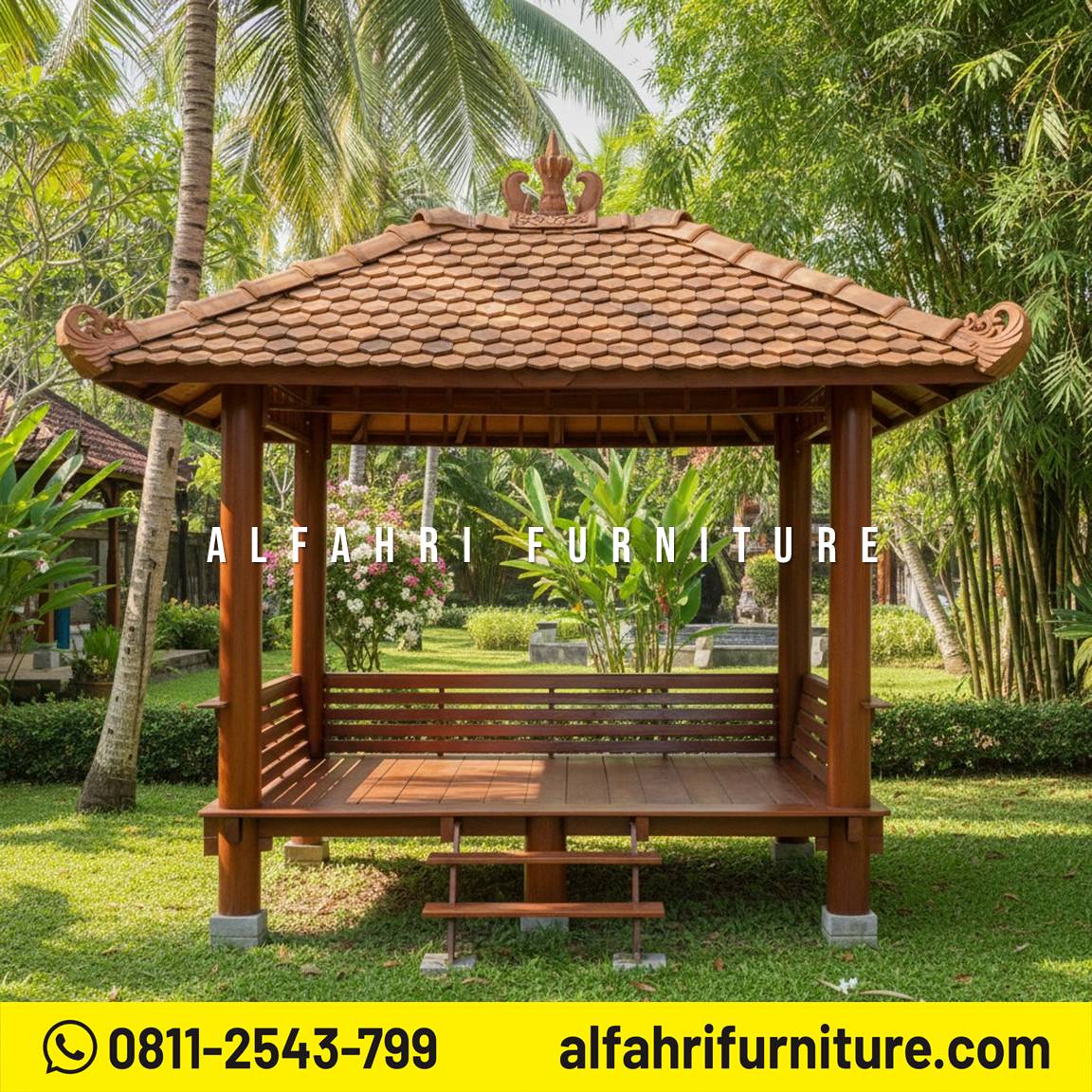Gazebo Taman Desain Cantik untuk Rumah dan Villa 2x3 Atap Genteng Sirap