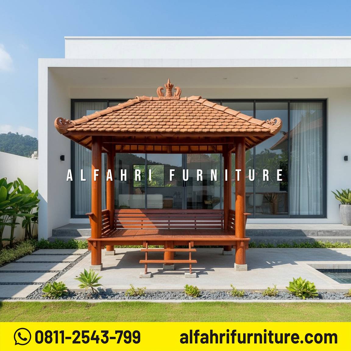 Gazebo Minimalis Finishing Halus Anti Rayap 2x3 Atap Genteng Sirap