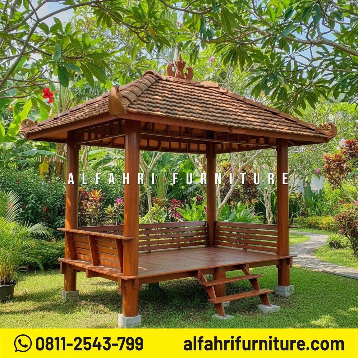 Gazebo Outdoor Simple Tahan Lama untuk Rumah Modern 2x3 Atap Genteng Sirap