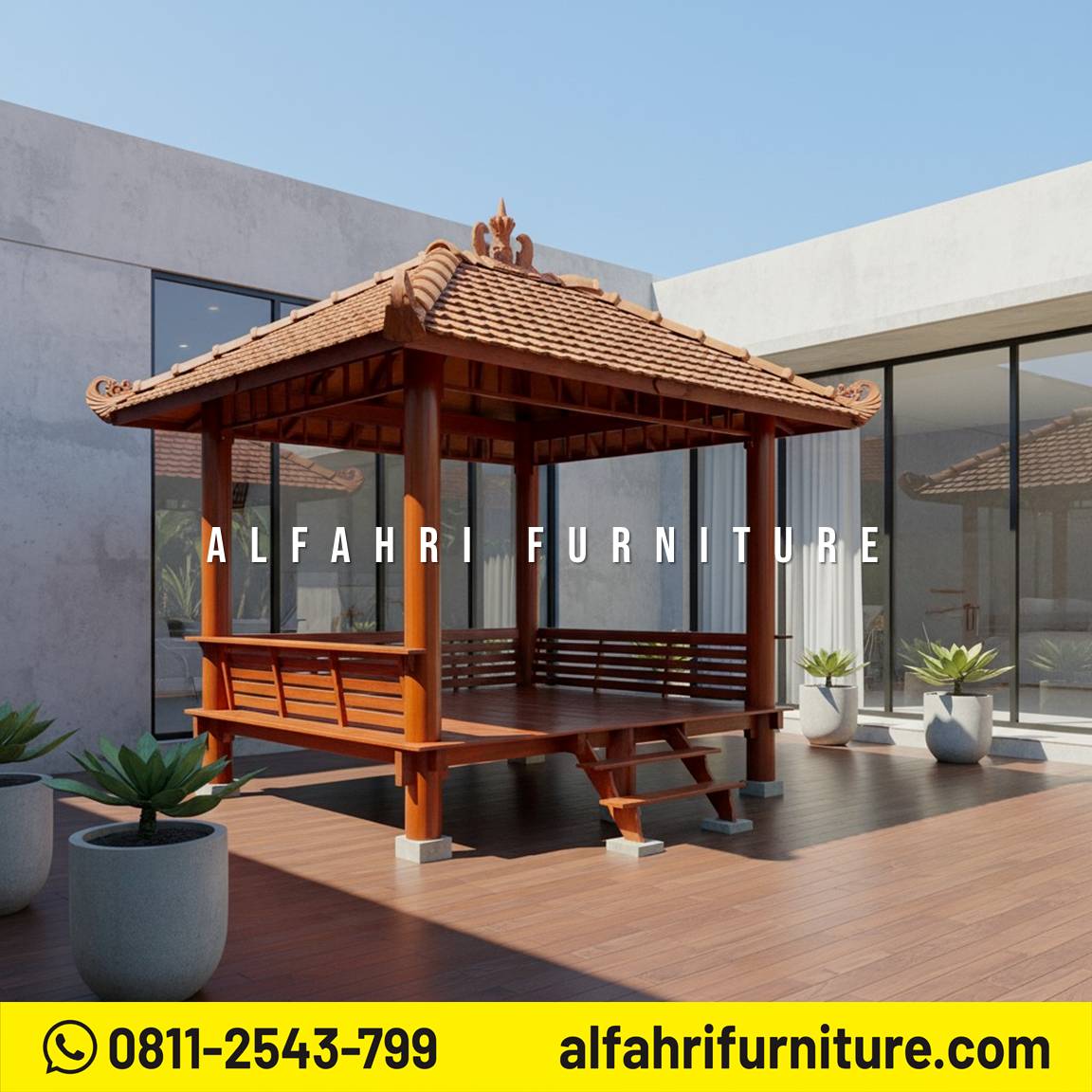 Gazebo Outdoor Elegan Desain Eksklusif Ala Villa 2x3 Atap Genteng Sirap