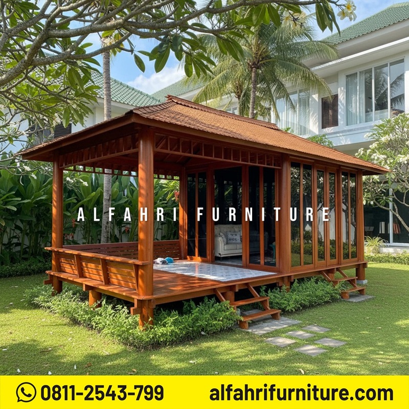 Gazebo Rumah Kayu 3x6 Kuat Untuk Area Rest Area