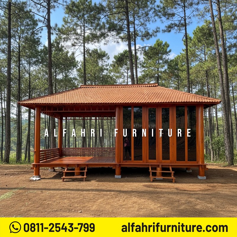 Gazebo Rumah Kayu 3x6 Outdoor Desain Kekinian Mewah