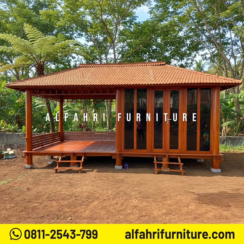 Gazebo Rumah Kayu 3x6 Desain Modern Cocok Untuk Taman Rumah