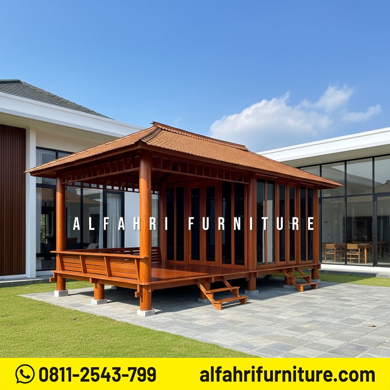 Gazebo Rumah Kayu 3x6 Tampil Mewah di Halaman Rumah