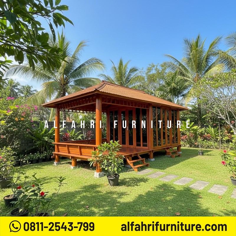 Gazebo Rumah Kayu 3x6 Untuk Taman Bersantai Keluarga