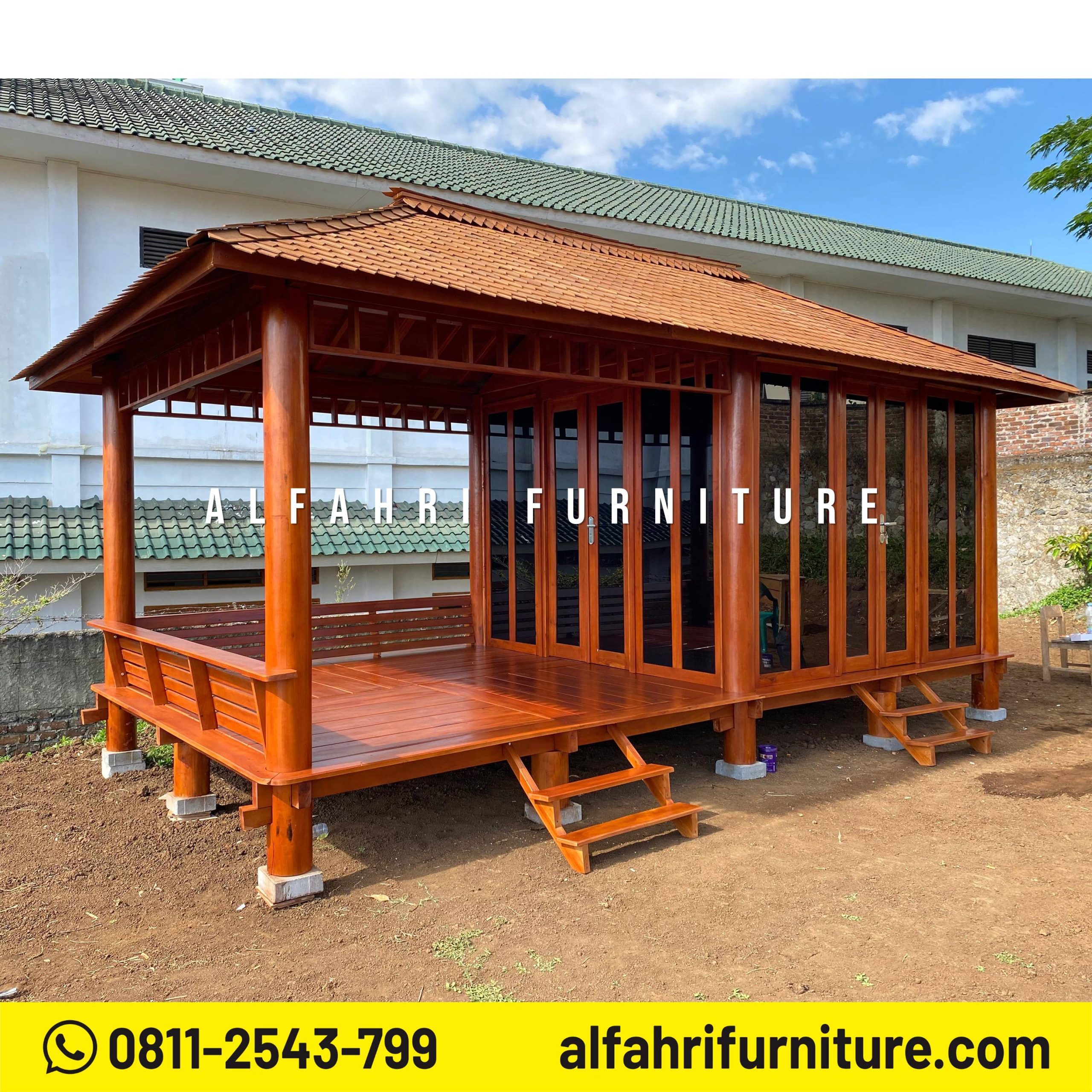 Gazebo Rumah Kayu Minimalis Modern 3X6 Atap Sirap Ulin Aesthetic