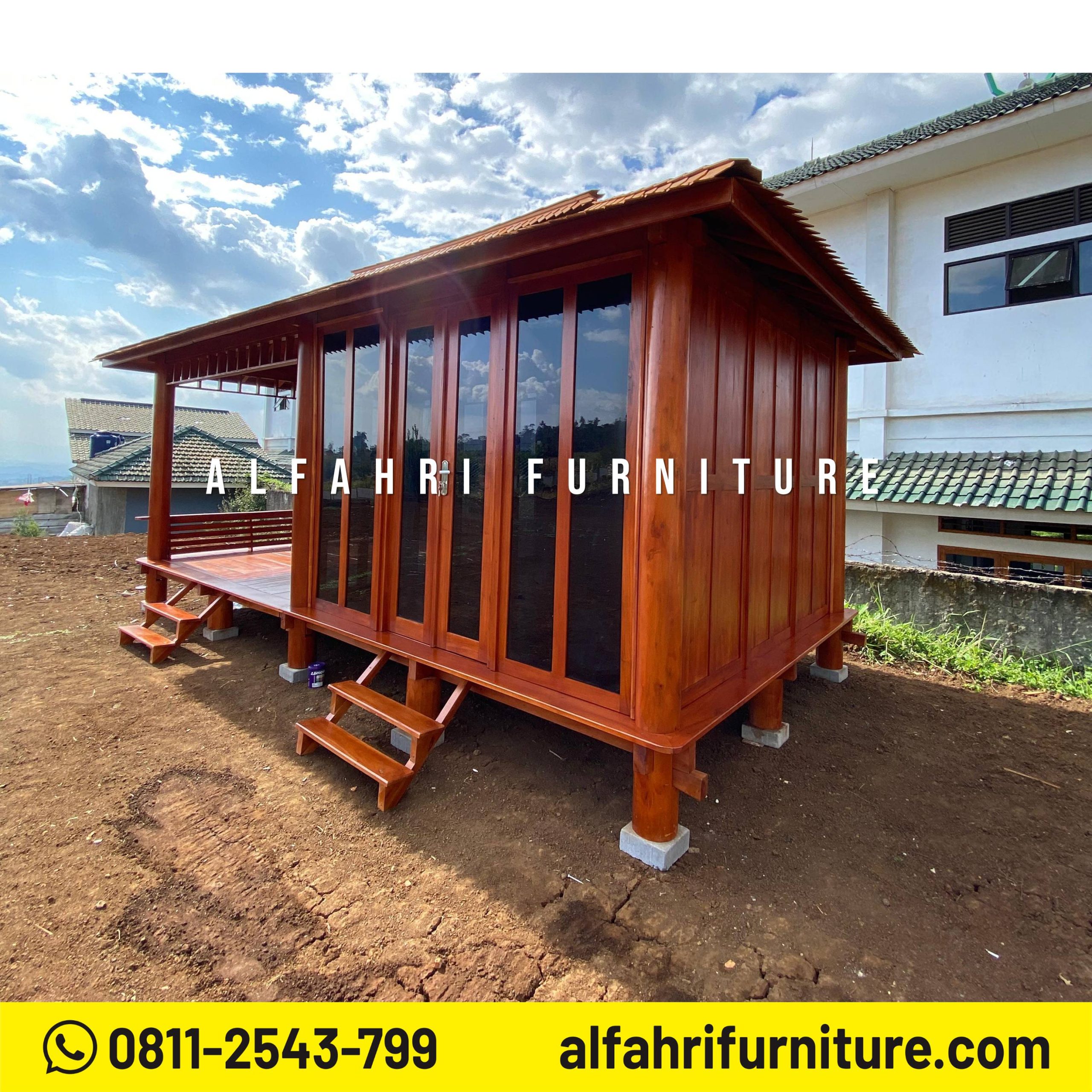 Gazebo Rumah Kayu Minimalis Modern 3X6 Atap Sirap Ulin Aesthetic