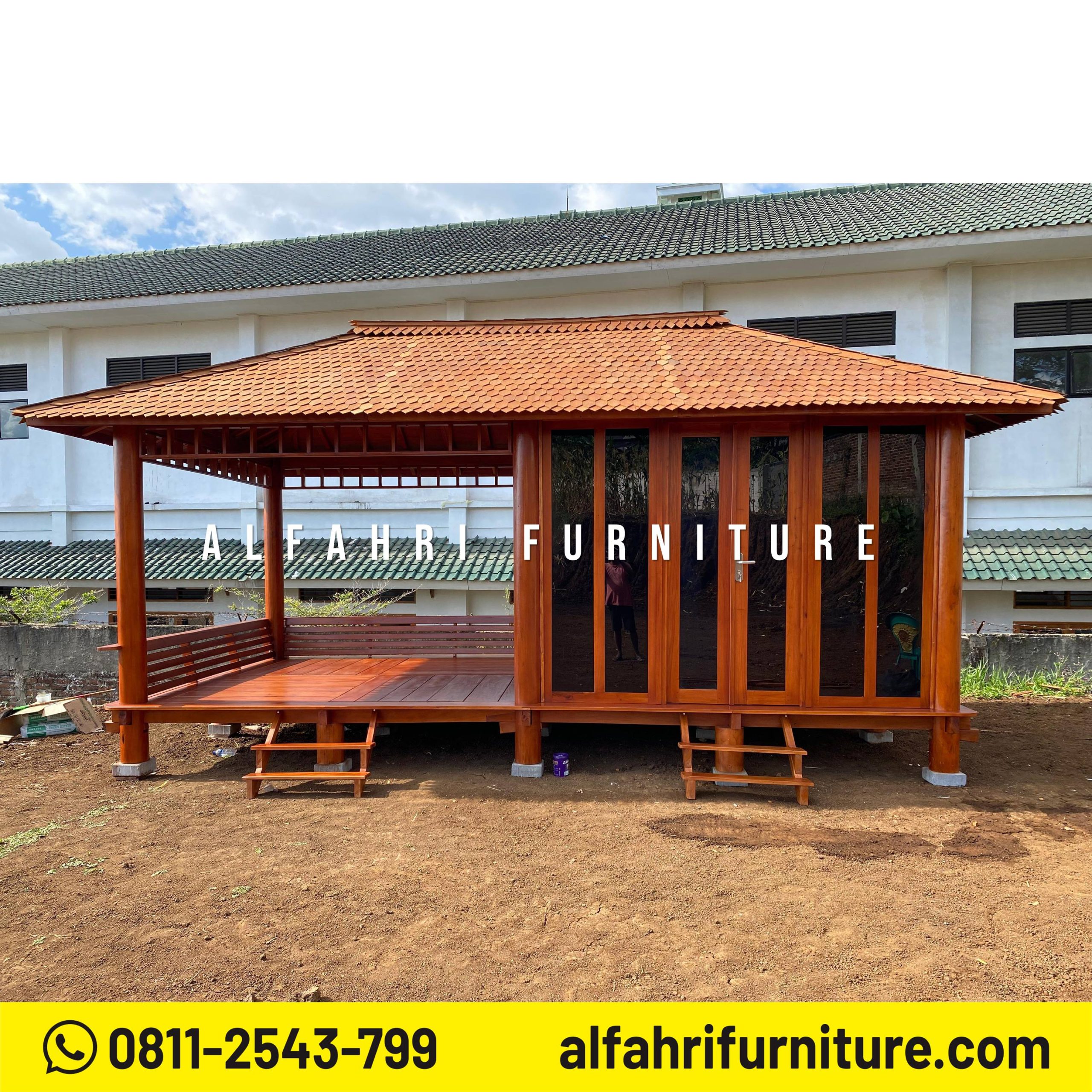 Gazebo Rumah Kayu Minimalis Modern 3X6 Atap Sirap Ulin Aesthetic